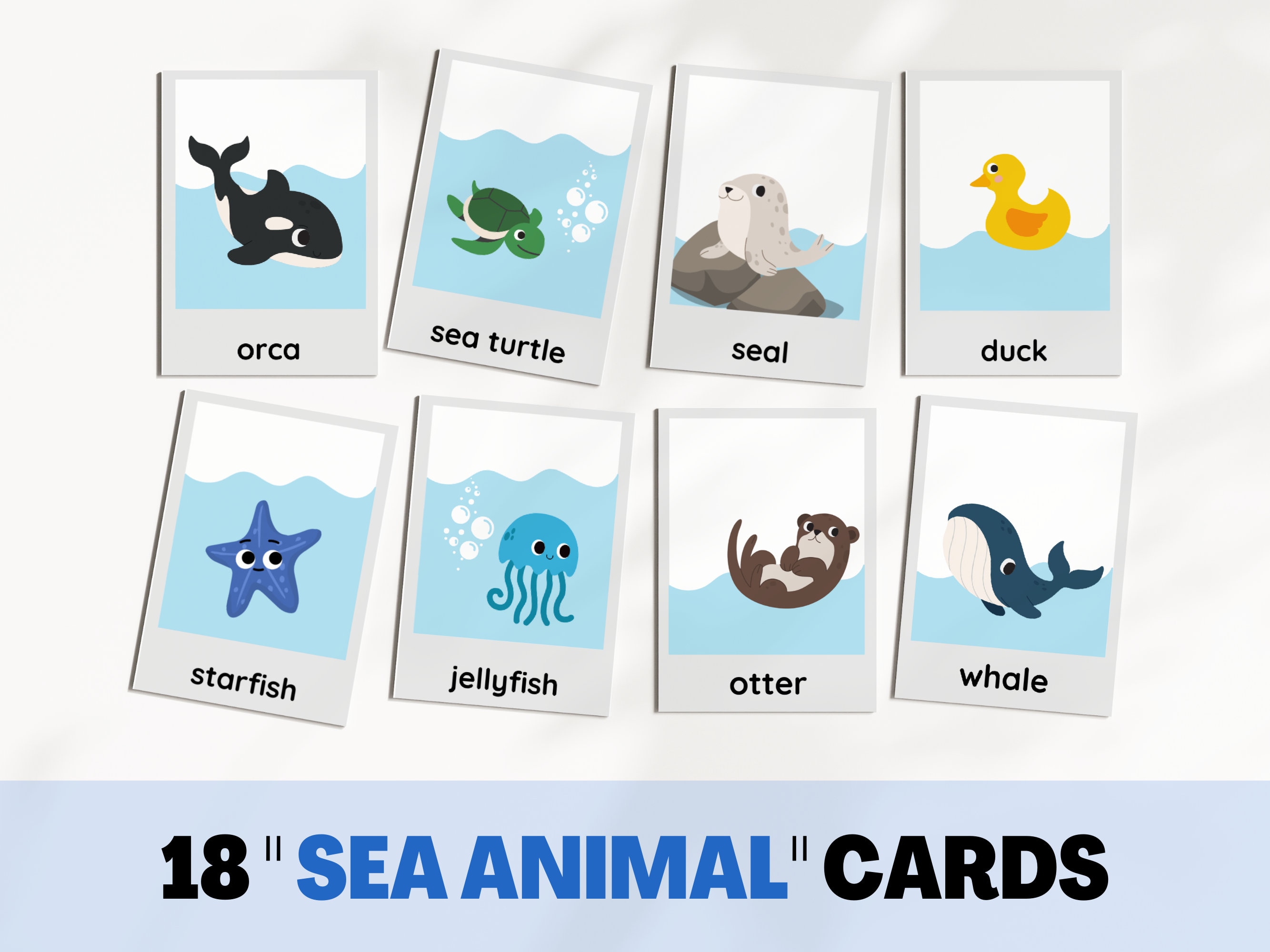 Printable Flash Cards for Kids, Ocean Sea Animal, Montessori Material ...