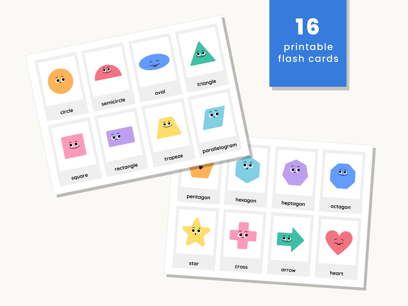 SHAPES Printable Flash Cards for Kids, Homeschool Learning Material ...