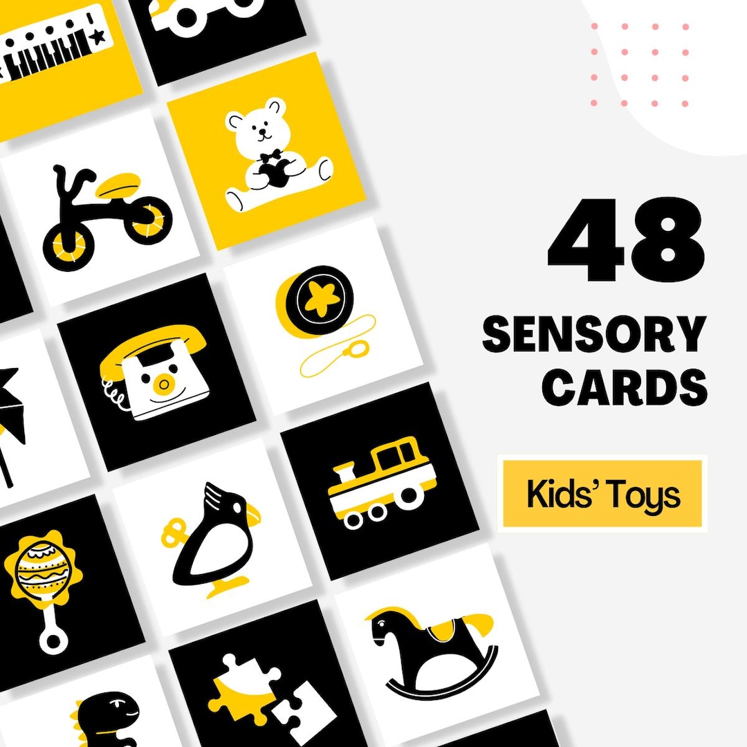 Baby Sensory Cards High Contrast Black White & Yellow Baby Sensory ...