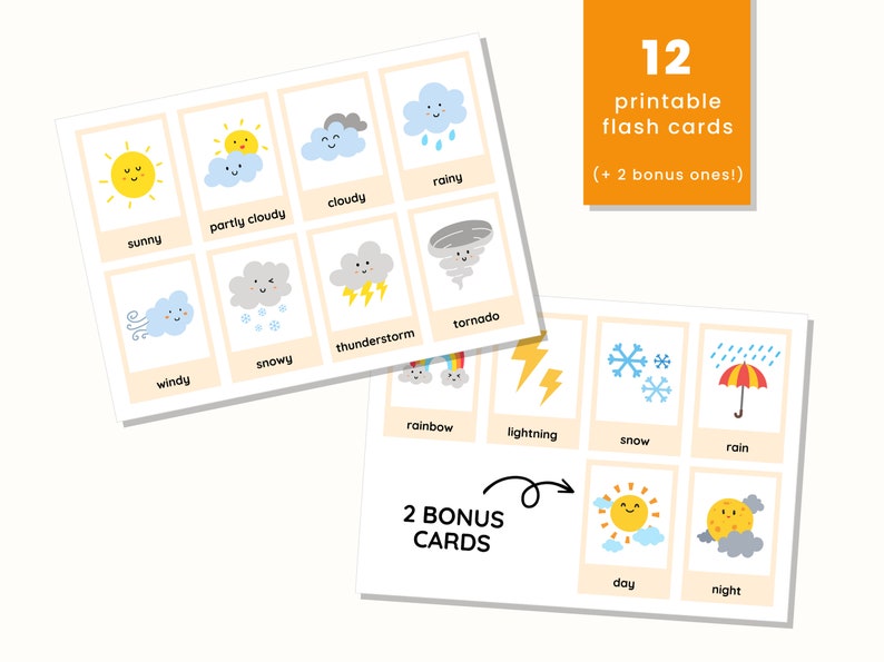 WEATHER Printable Flash Cards for Kids, Homeschool Learning Material ...