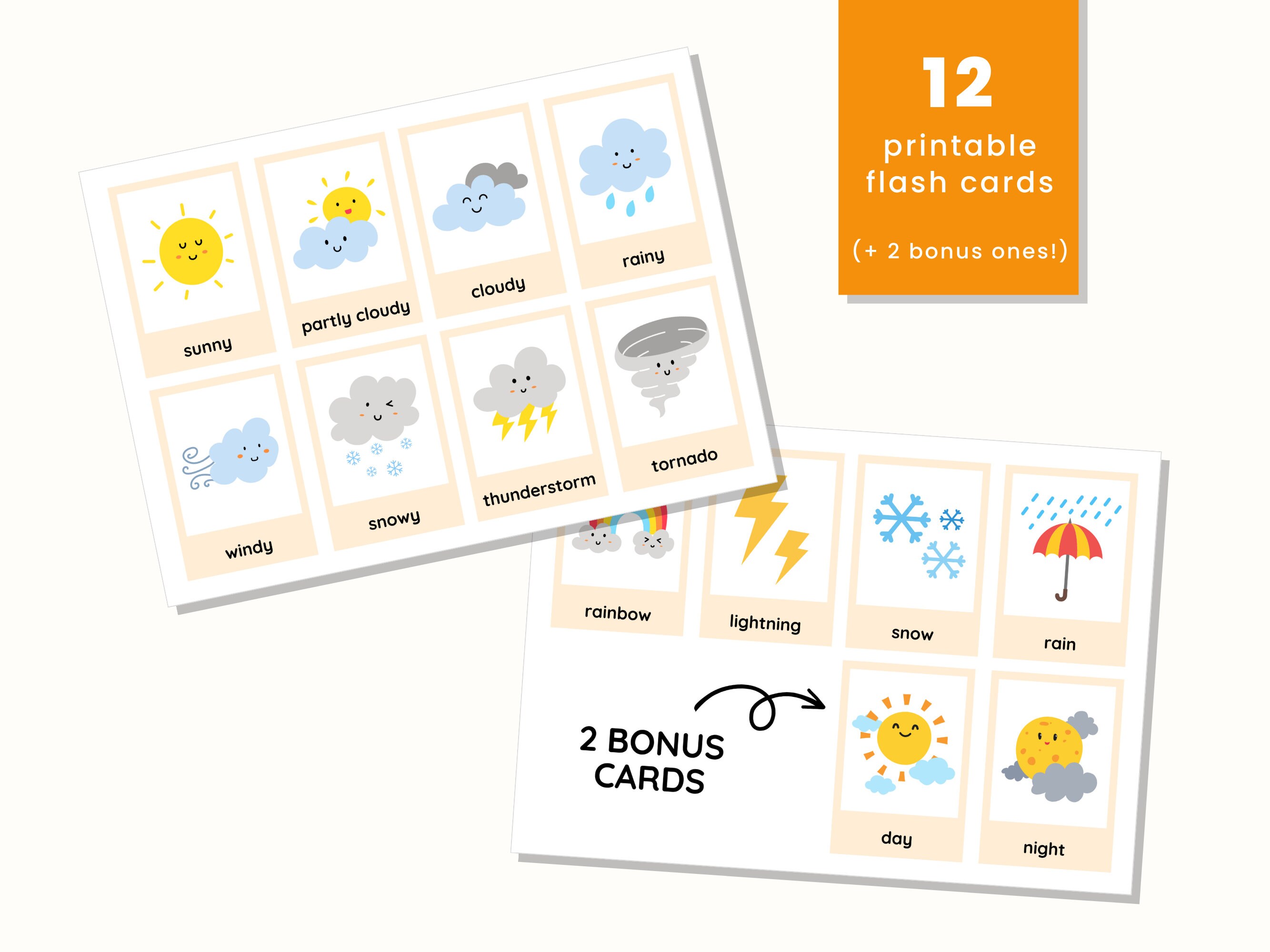 WEATHER Printable Flash Cards for Kids, Homeschool Learning Material ...