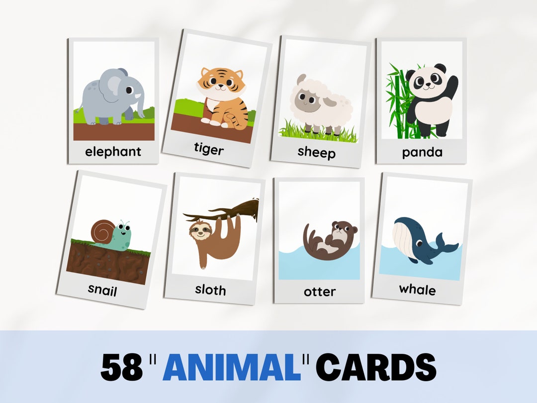 Buy 58 Printable ANIMAL Flash Cards for Kids Educational Toy for ...