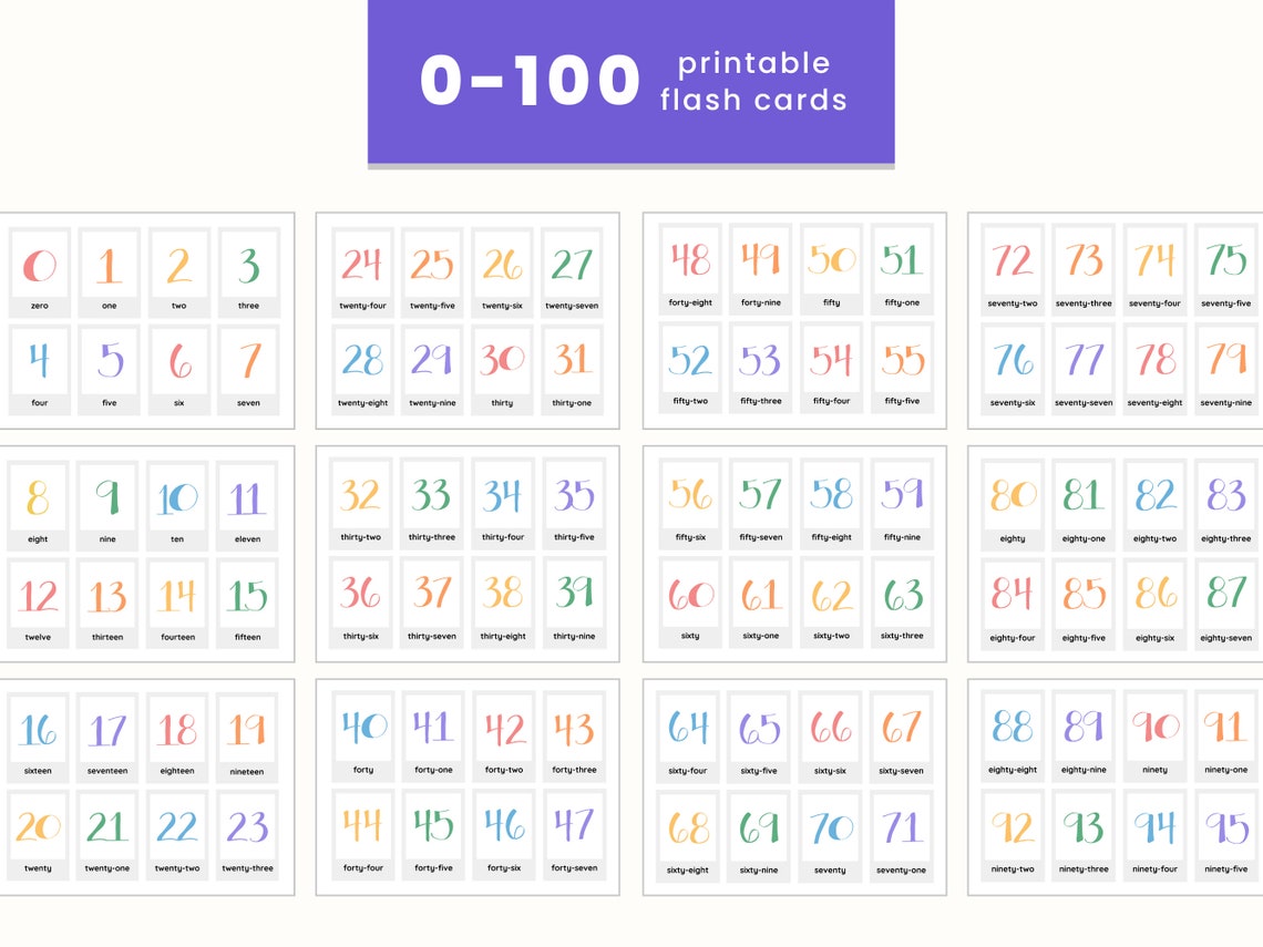 NUMBER Printable Flash Cards for Kids, Homeschool Learning Material ...