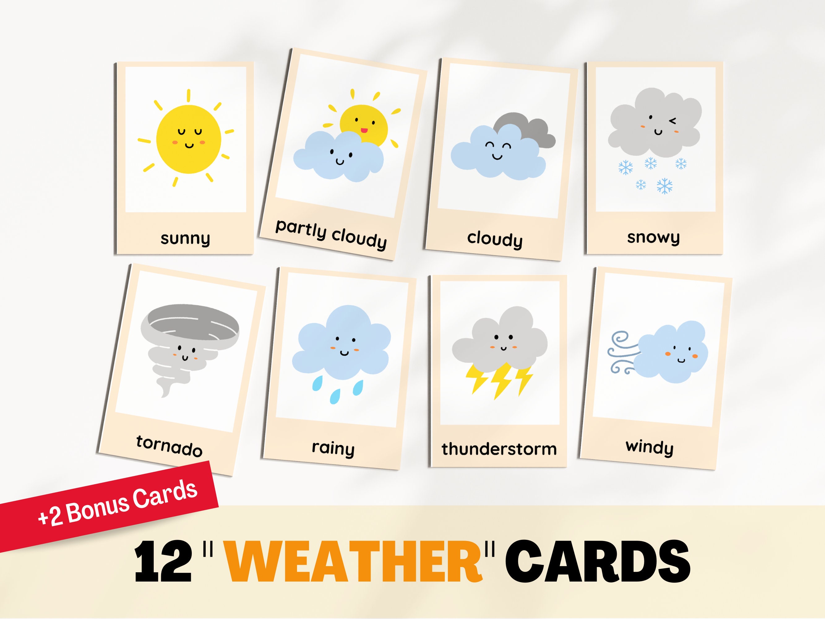 WEATHER Printable Flash Cards for Kids, Homeschool Learning Material ...