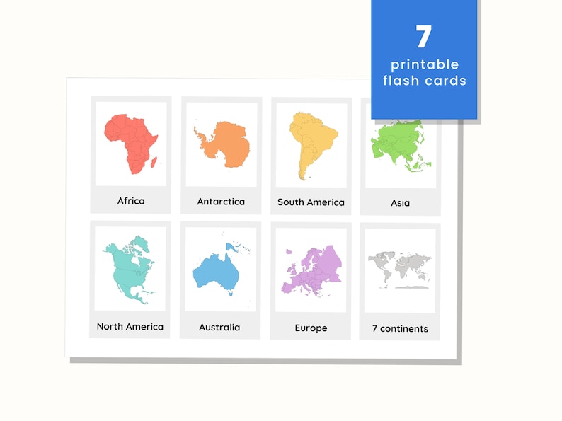 CONTINENTS Printable Flash Cards for Kids, Homeschool Learning Material ...