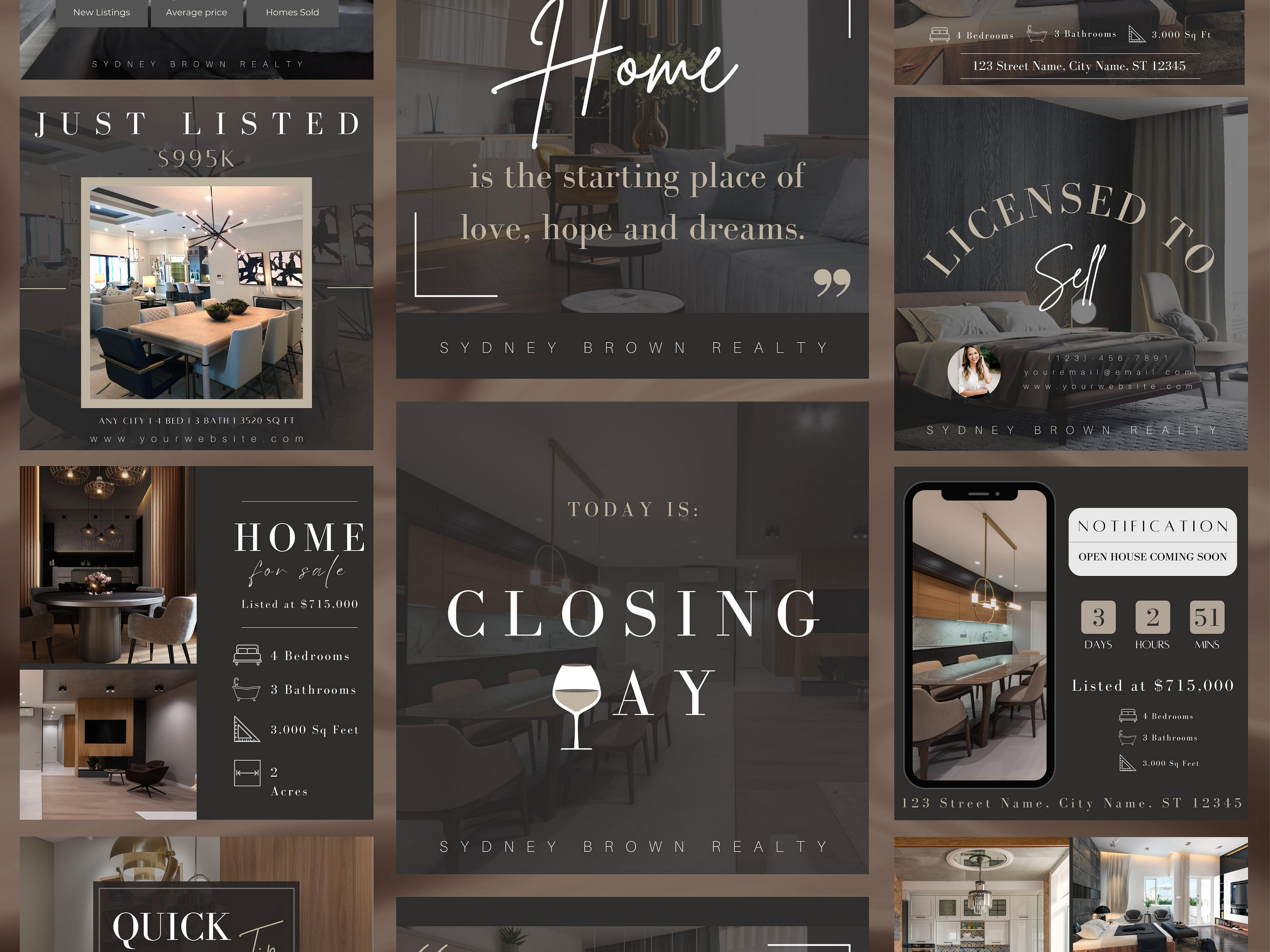 60 Dark Aesthetic Real Estate Instagram Post Templates | Digital ...