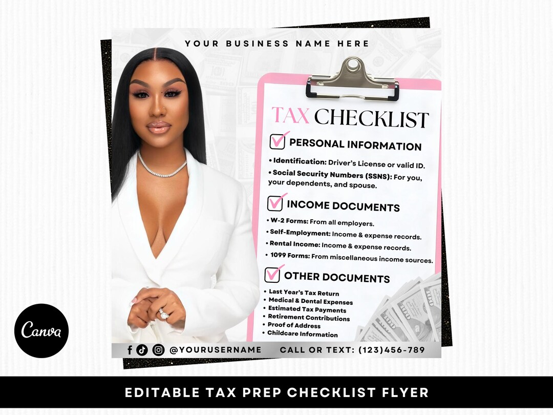 Tax Prep Checklist Flyer, 2026 Tax Season Flyer, Editable Canva ...