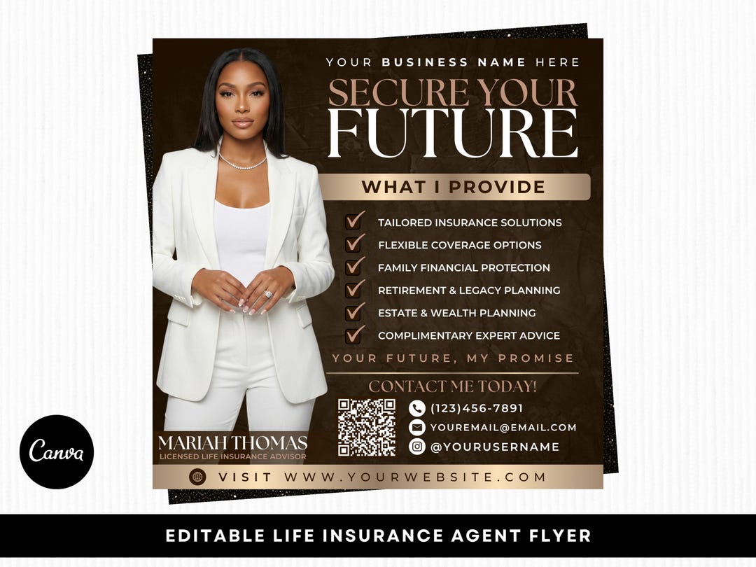 Life Insurance Agent Flyer, Insurance Marketing Flyer, Editable Canva ...