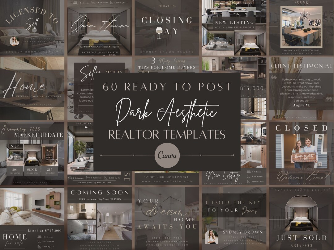 60 Dark Aesthetic Real Estate Instagram Post Templates | Digital ...