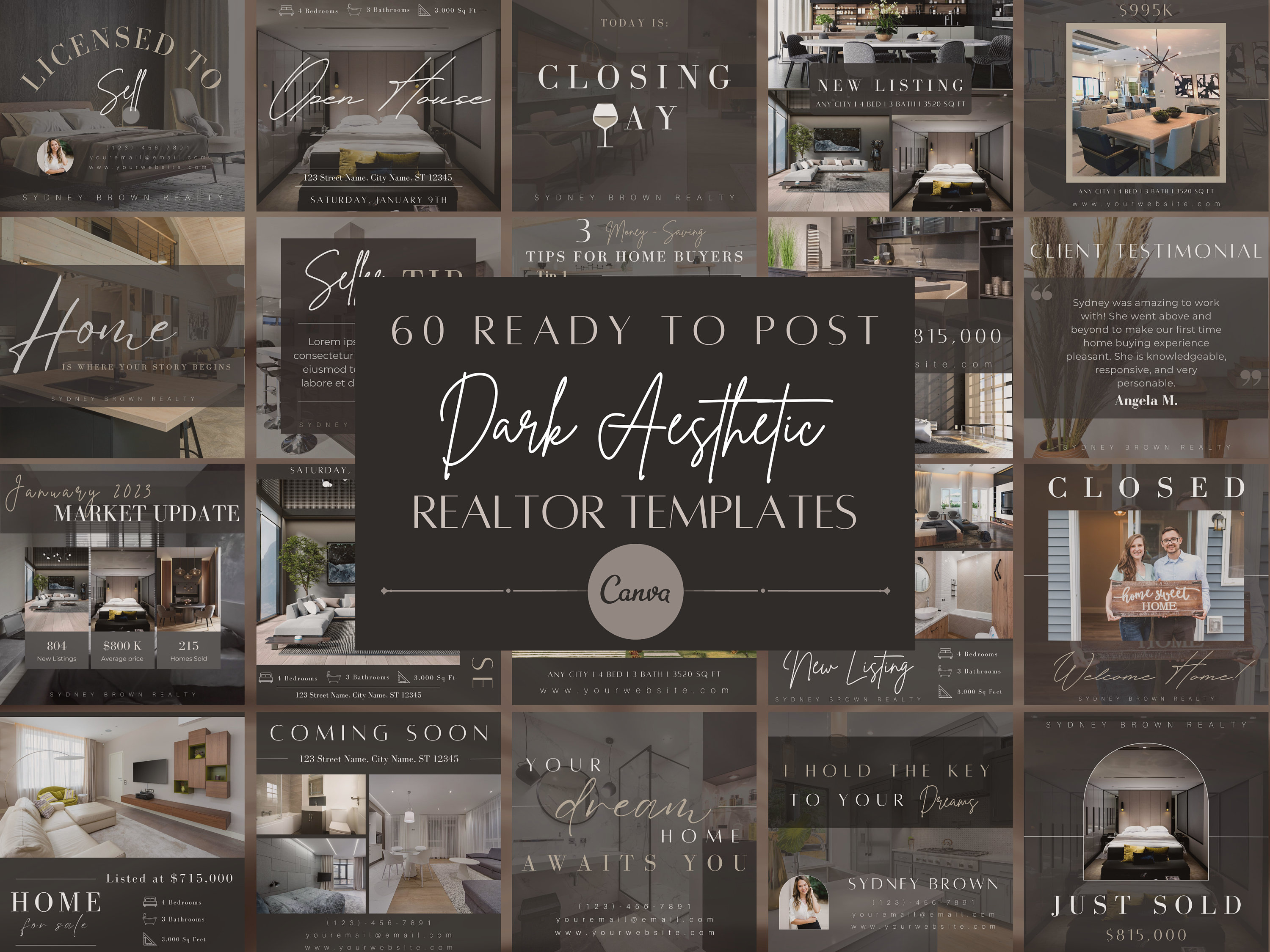 60 Dark Aesthetic Real Estate Instagram Post Templates | Digital ...