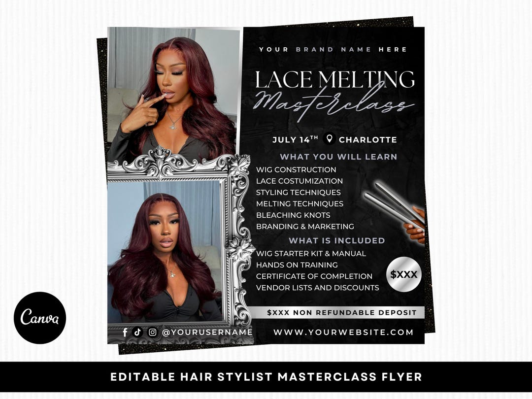 Wig Install Masterclass Flyer, Lace Melting Masterclass, Hair Stylist ...