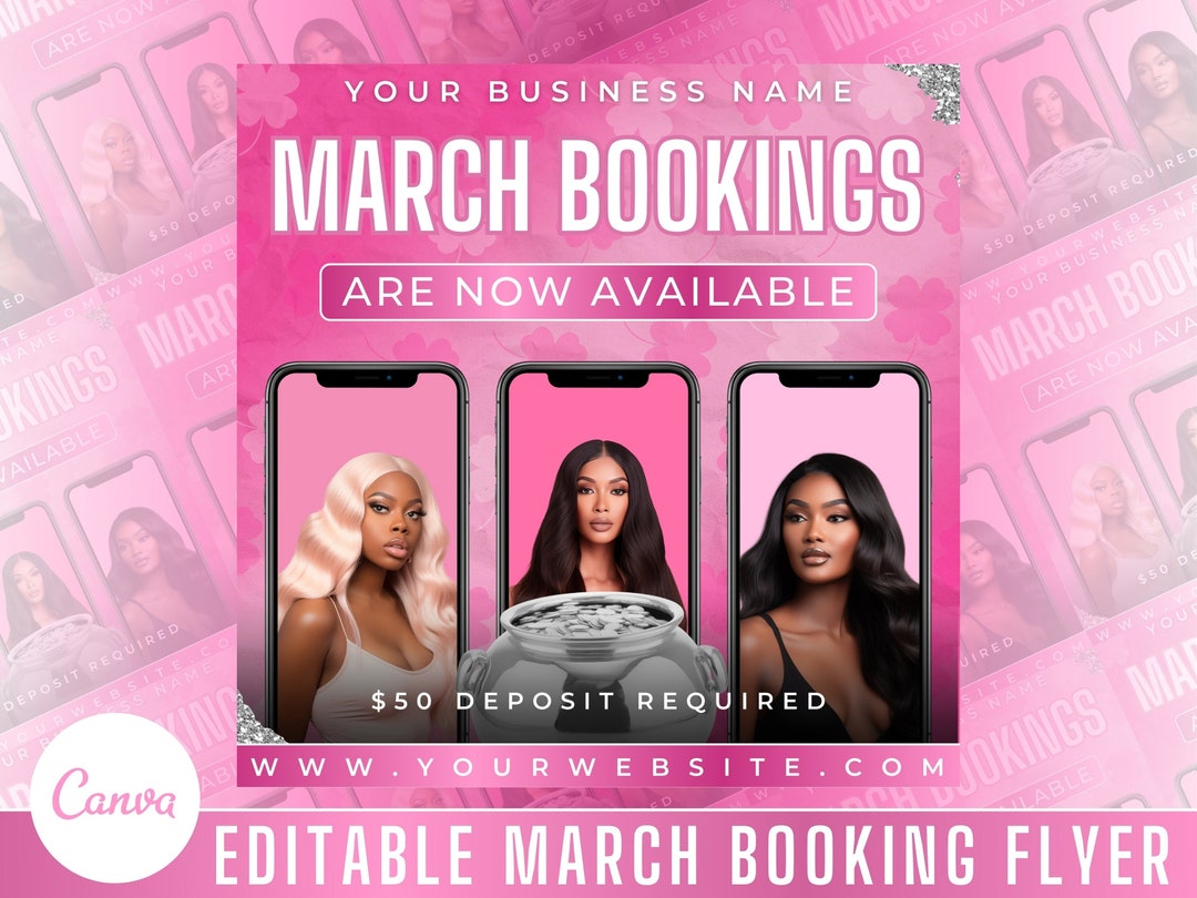 March Booking Flyer March Appointment Flyer Pink St. Patrick's Booking ...