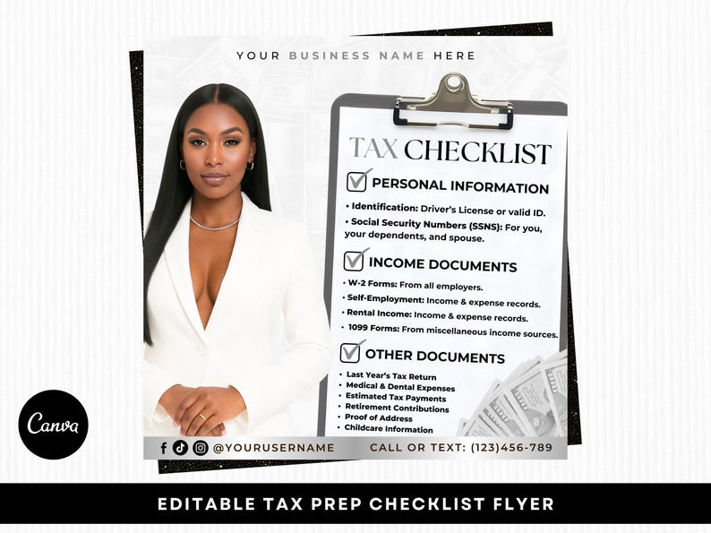 Tax Prep Checklist Flyer: Editable Canva Template - Etsy