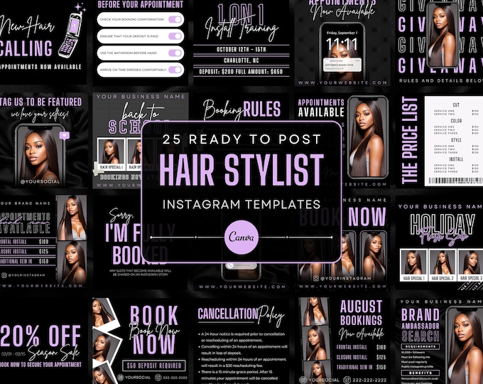 Hair Stylist Instagram Post Templates, Hair Book Now Flyer, Pink Hair ...