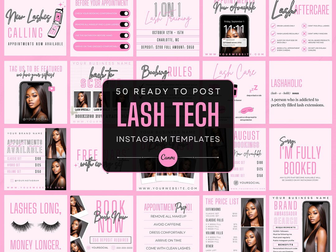 50 Light Pink Lash Tech Instagram Post Templates | Lash Quotes | Lash ...