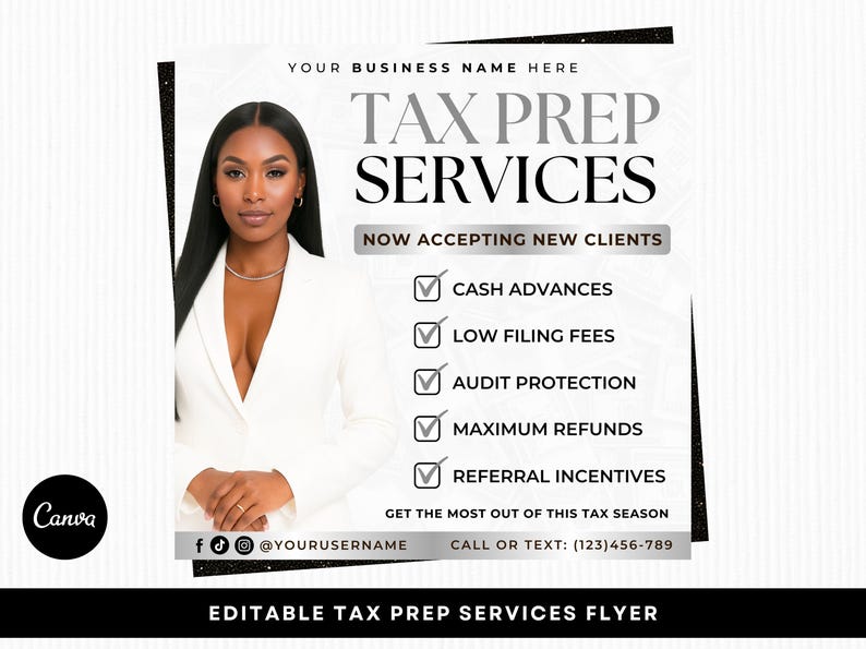 Tax Prep Service Flyer: Editable Canva Template - Etsy