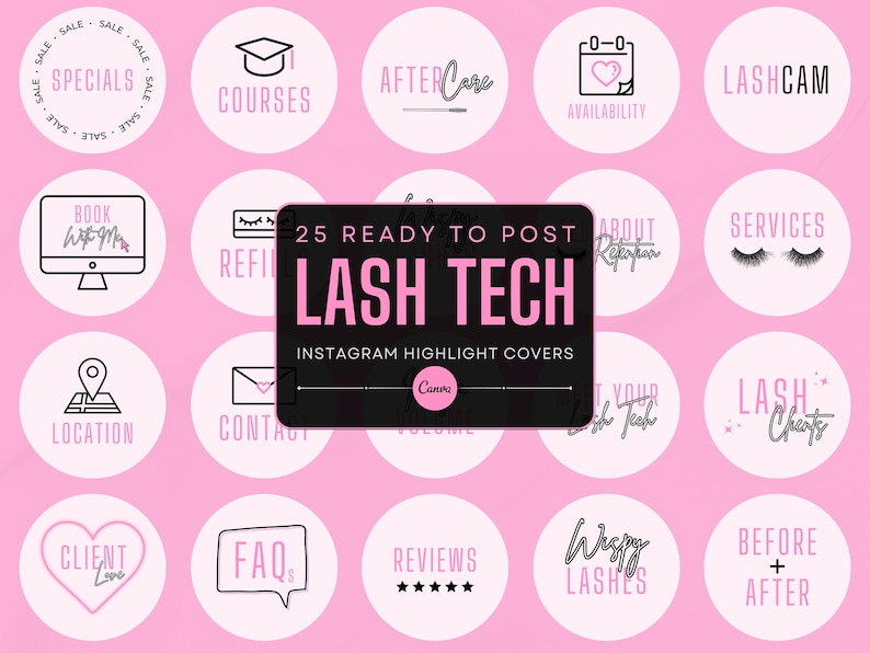 25 Lash Tech Instagram Highlight Cover Templates | Light Pink Highlight ...