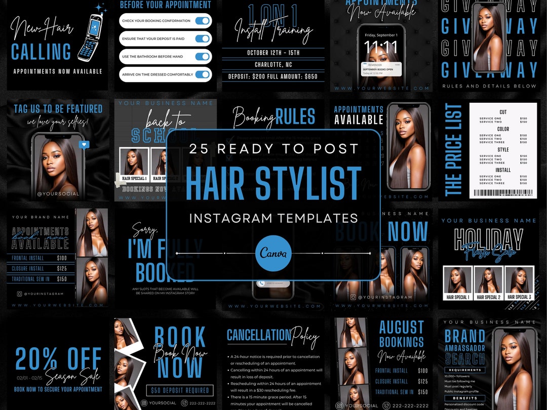 25 Sky Blue Hair Stylist Instagram Post Templates | Hair Posts | Hair ...