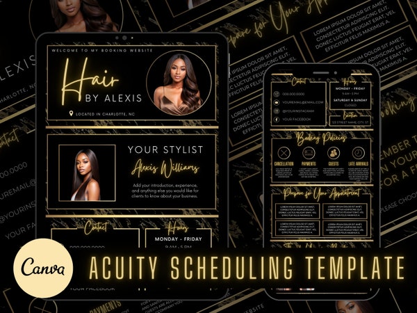 Tropical Editable Acuity Scheduling Template, Black Gold DIY Booking ...