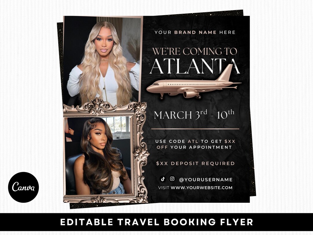 Atlanta Travel Booking Flyer, Hair Stylist, MUA, Booking Flyer, Lash ...