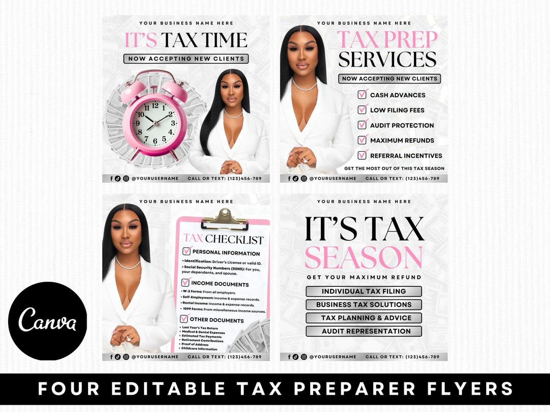 4 Fully Editable Tax Prep Service Flyers, 2026 Tax Season Flyers ...
