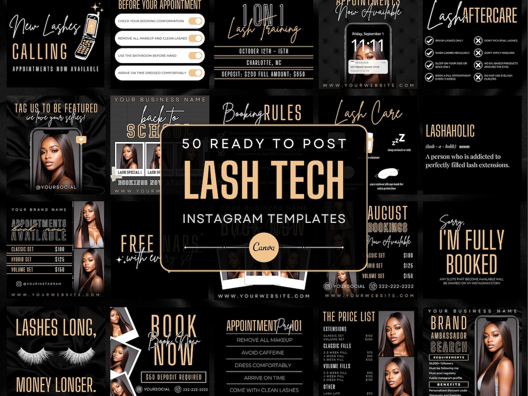 50 Black and Gold Lash Tech Instagram Post Templates | Lash Quotes ...