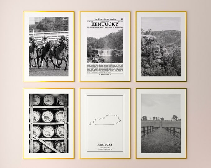 Kentucky State Prints Set of 6, Kentucky Black and White Prints ...