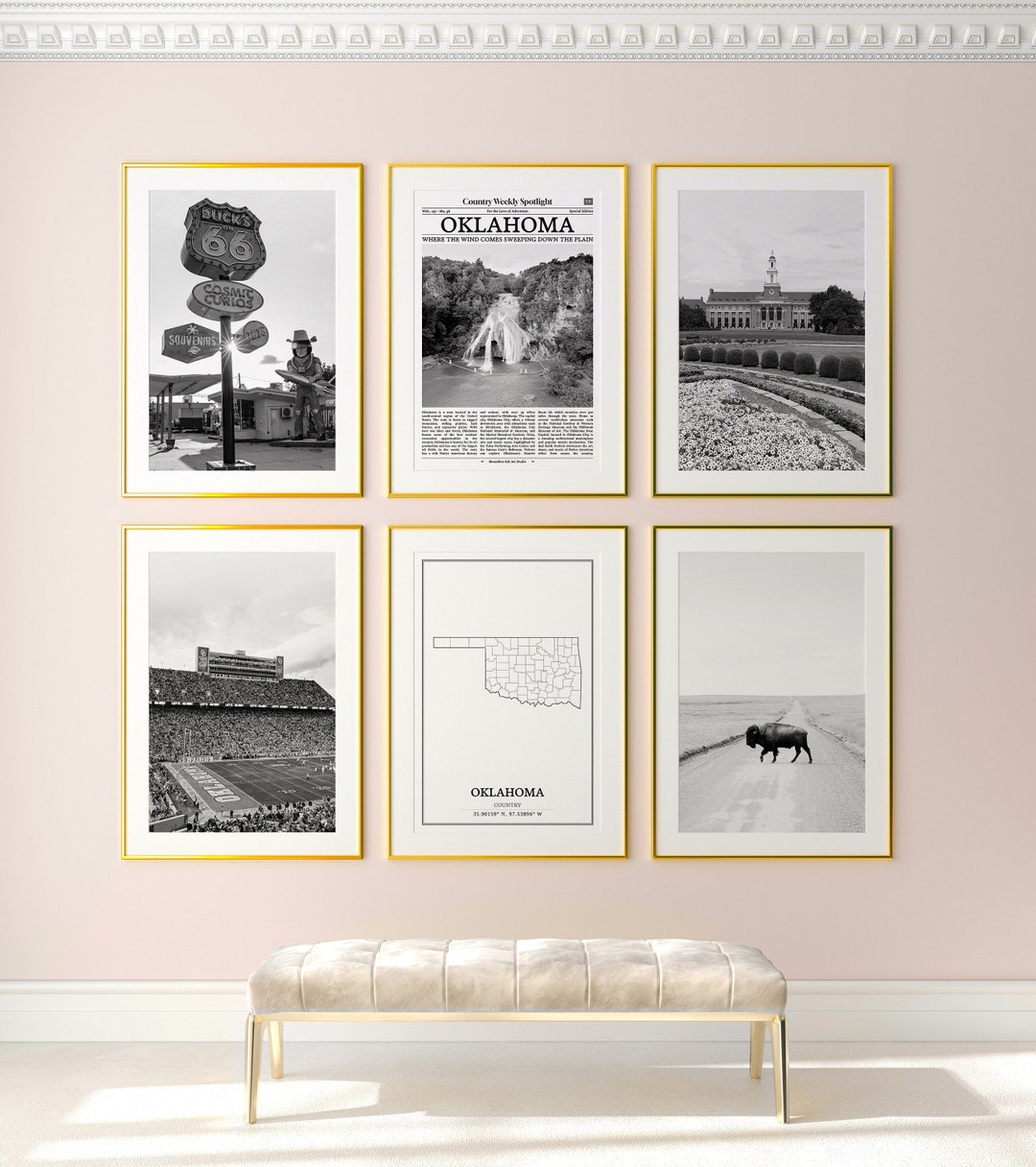 Oklahoma Prints Set of 6, Oklahoma Black and White Prints, Oklahoma ...