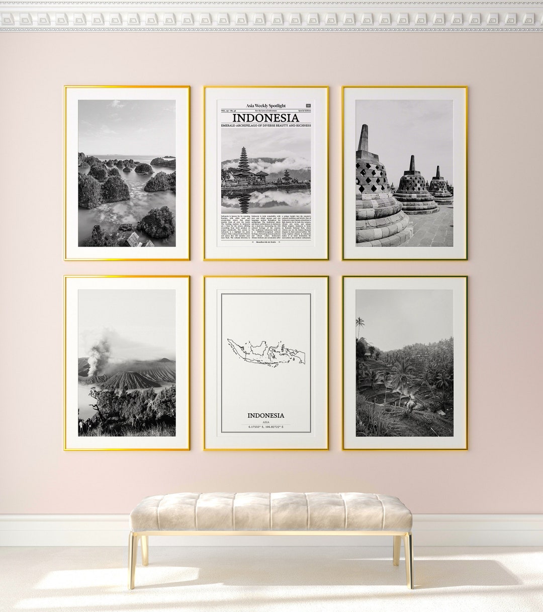 Indonesia Prints Set of 6, Indonesia Black and White Prints, Indonesia ...