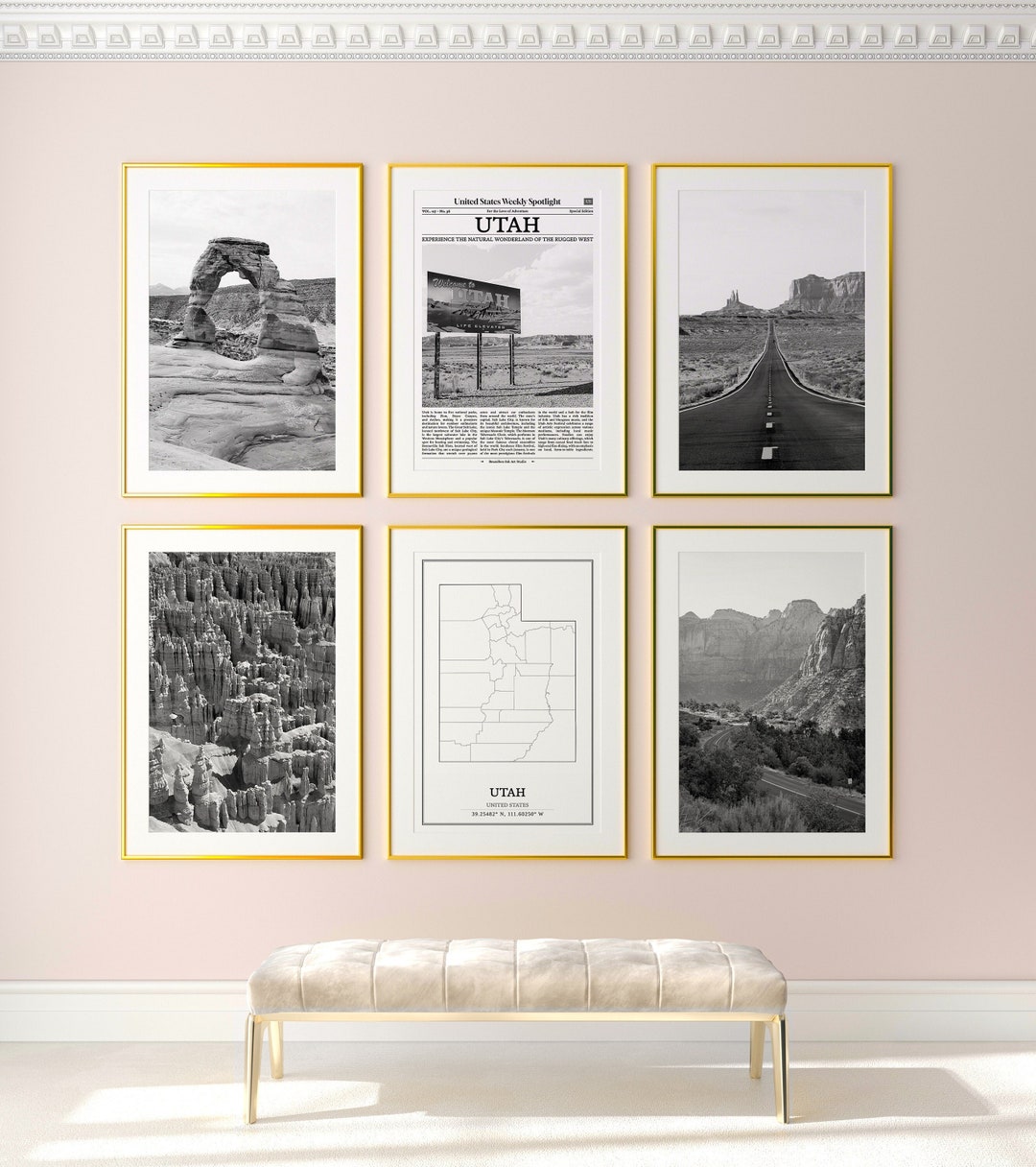 Utah State Prints Set of 6, Utah Black and White Prints, Utah Photo ...
