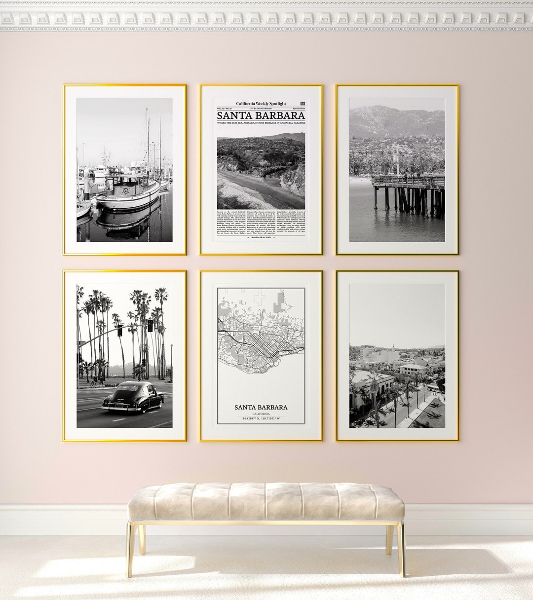 Santa Barbara City Prints Set of 6, Santa Barbara Black and White ...
