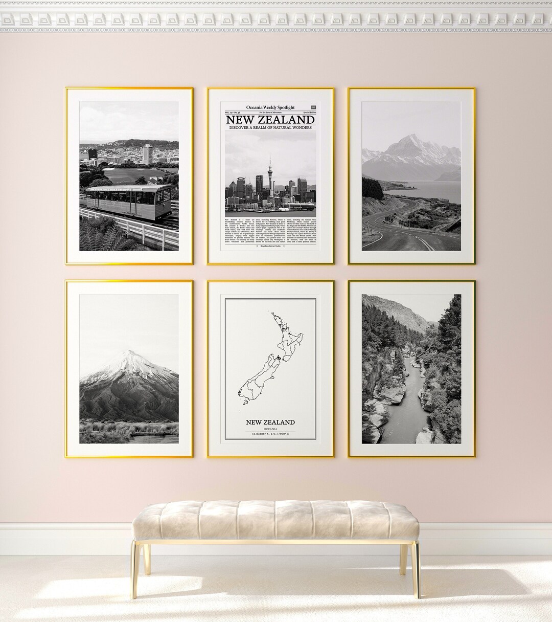 New Zealand Prints Set of 6, New Zealand Black and White Prints, New ...