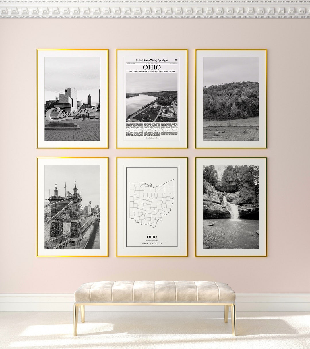 Ohio State Prints Set of 6, Ohio Black and White Prints, Ohio Photo ...