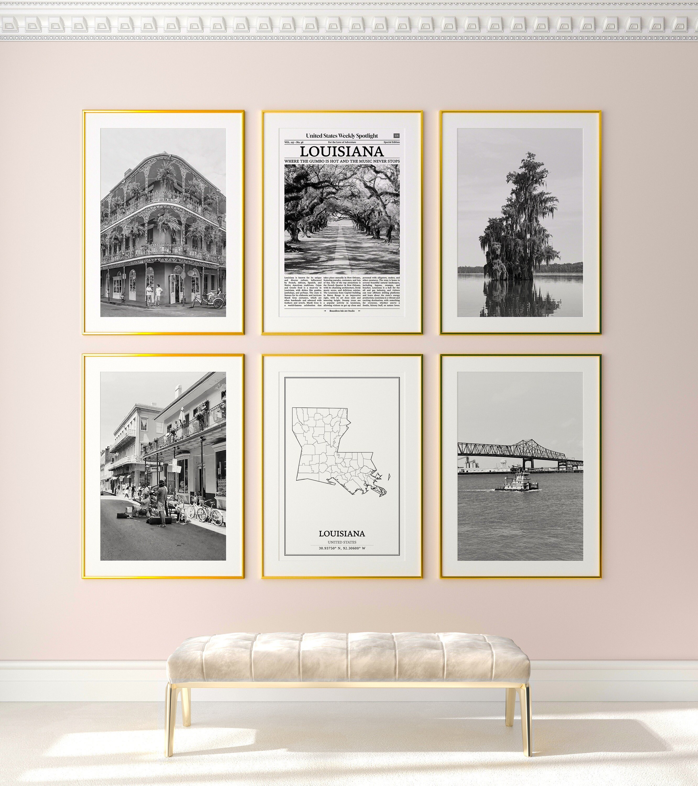 Louisiana State Prints Set of 6 Louisiana Black and White - Etsy