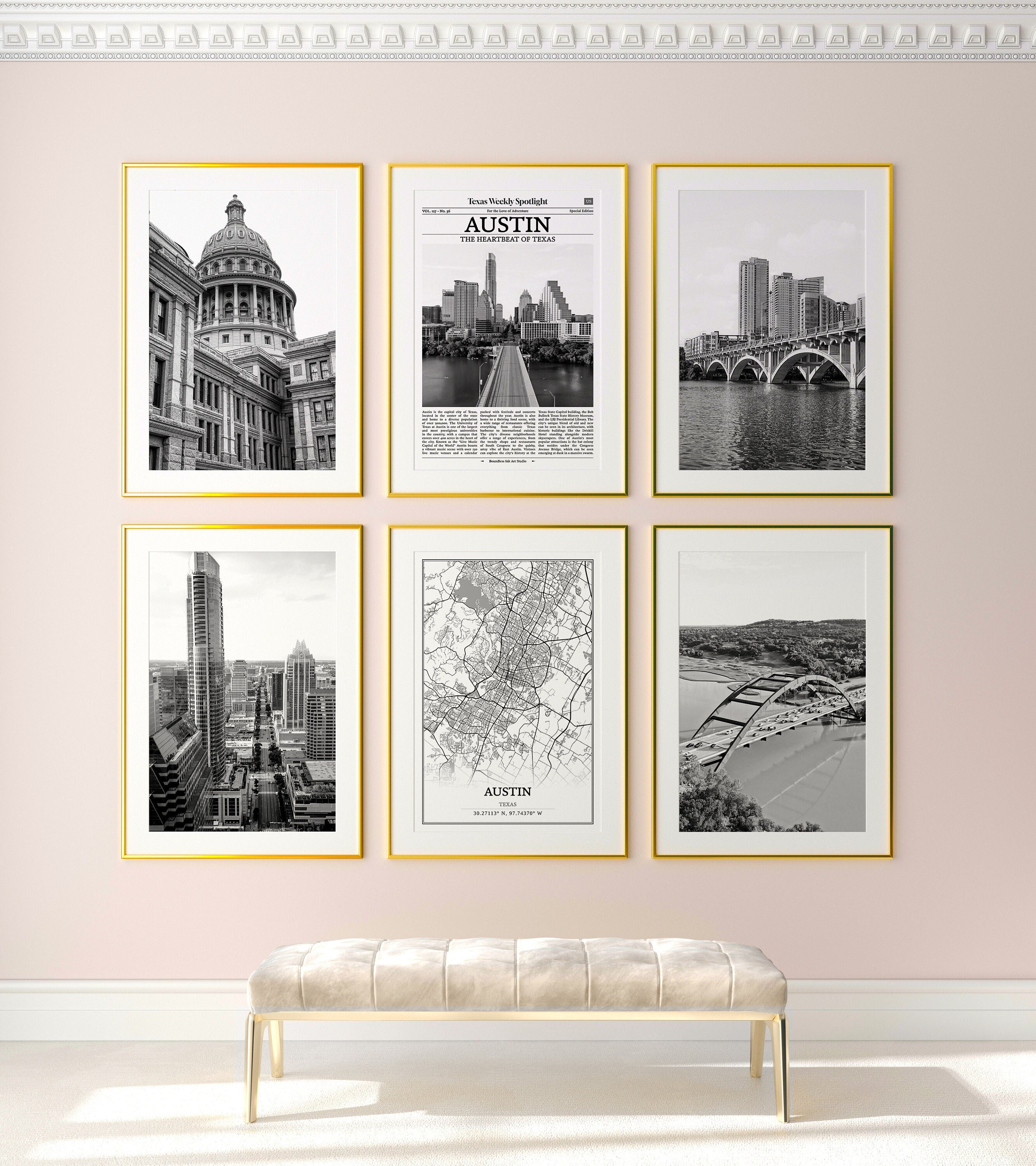 Austin City Prints Set of 6, Austin Black and White Prints, Austin ...