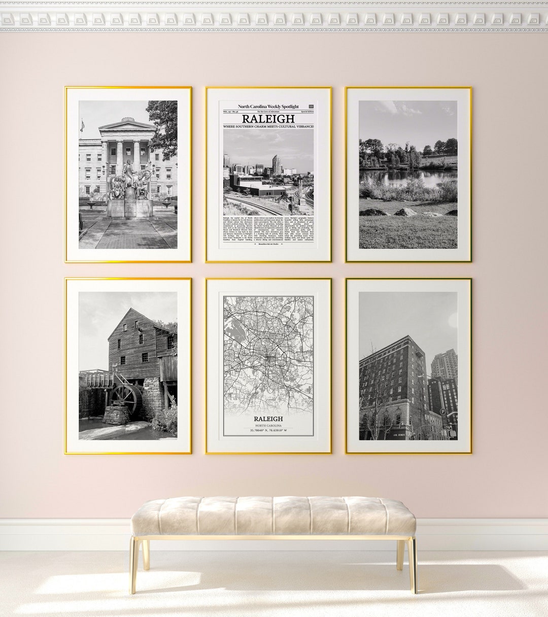 Raleigh City Prints Set of 6, Raleigh Black and White Prints, Raleigh ...