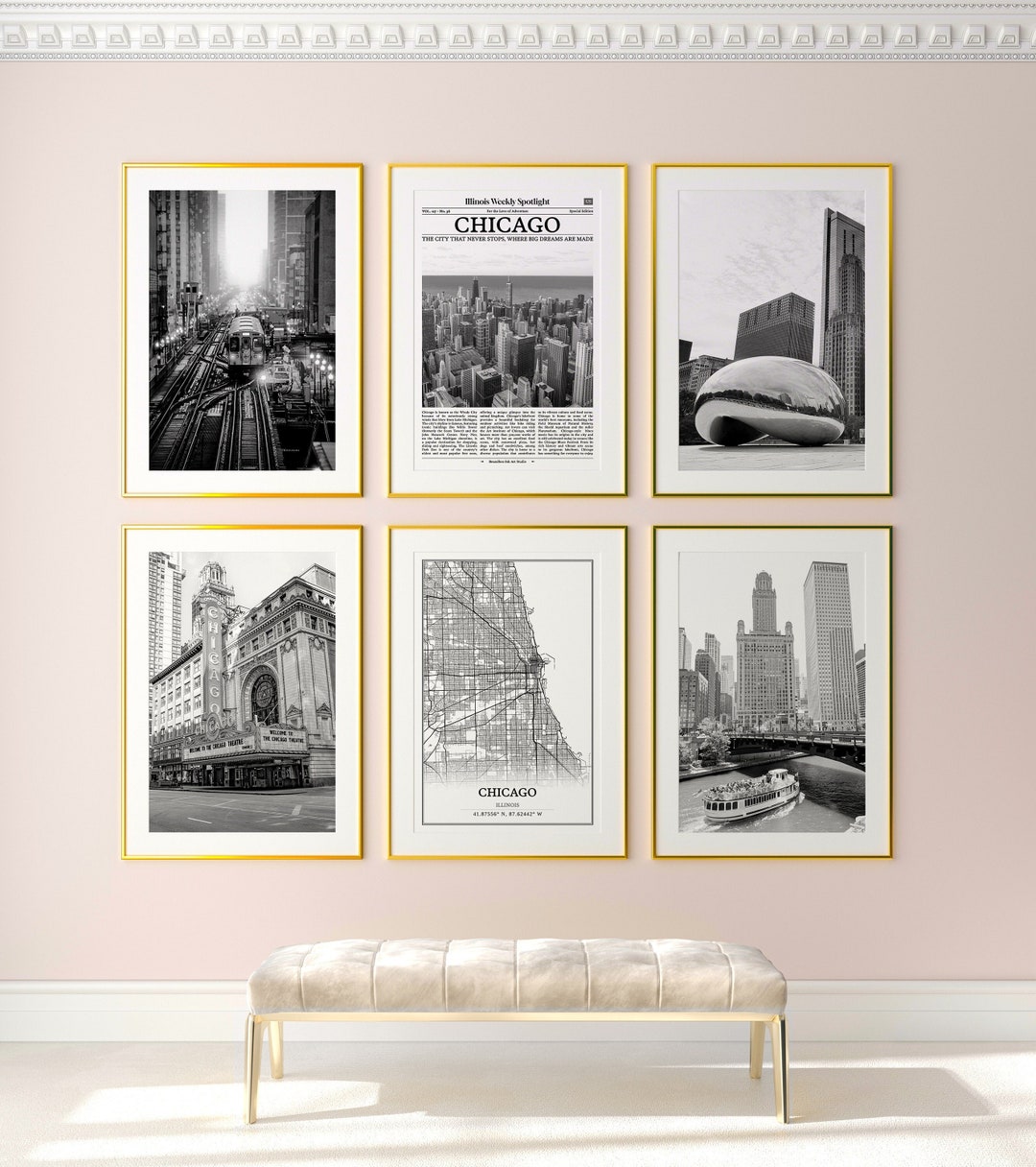 Chicago City Prints Set of 6, Chicago Black and White Prints, Chicago ...