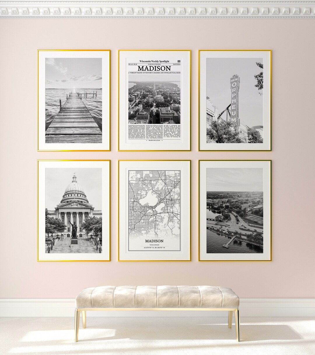 Madison City Prints Set of 6, Madison Black and White Prints, Madison ...