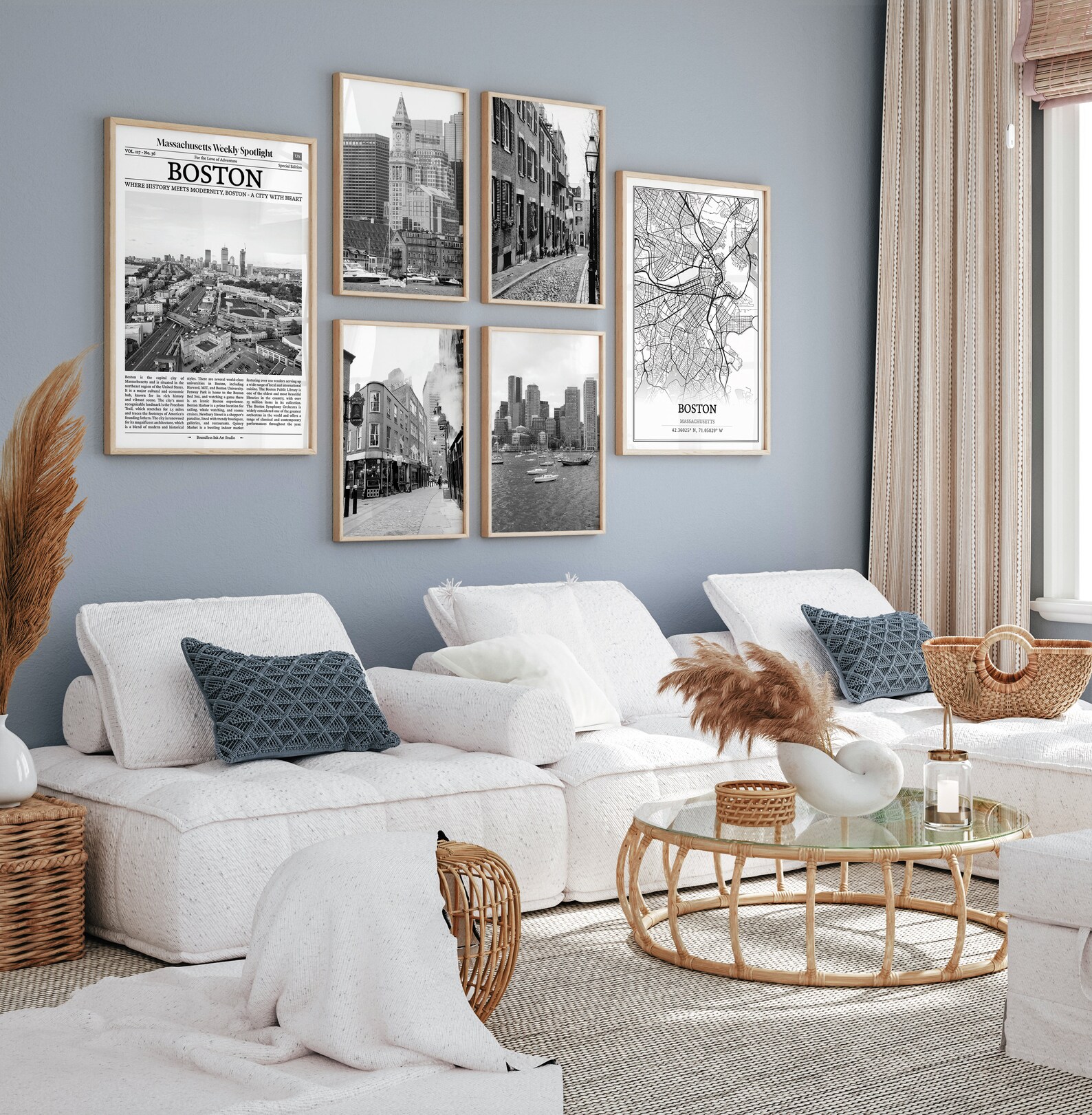 Boston City Prints Set of 6, Boston Black and White Prints, Boston ...