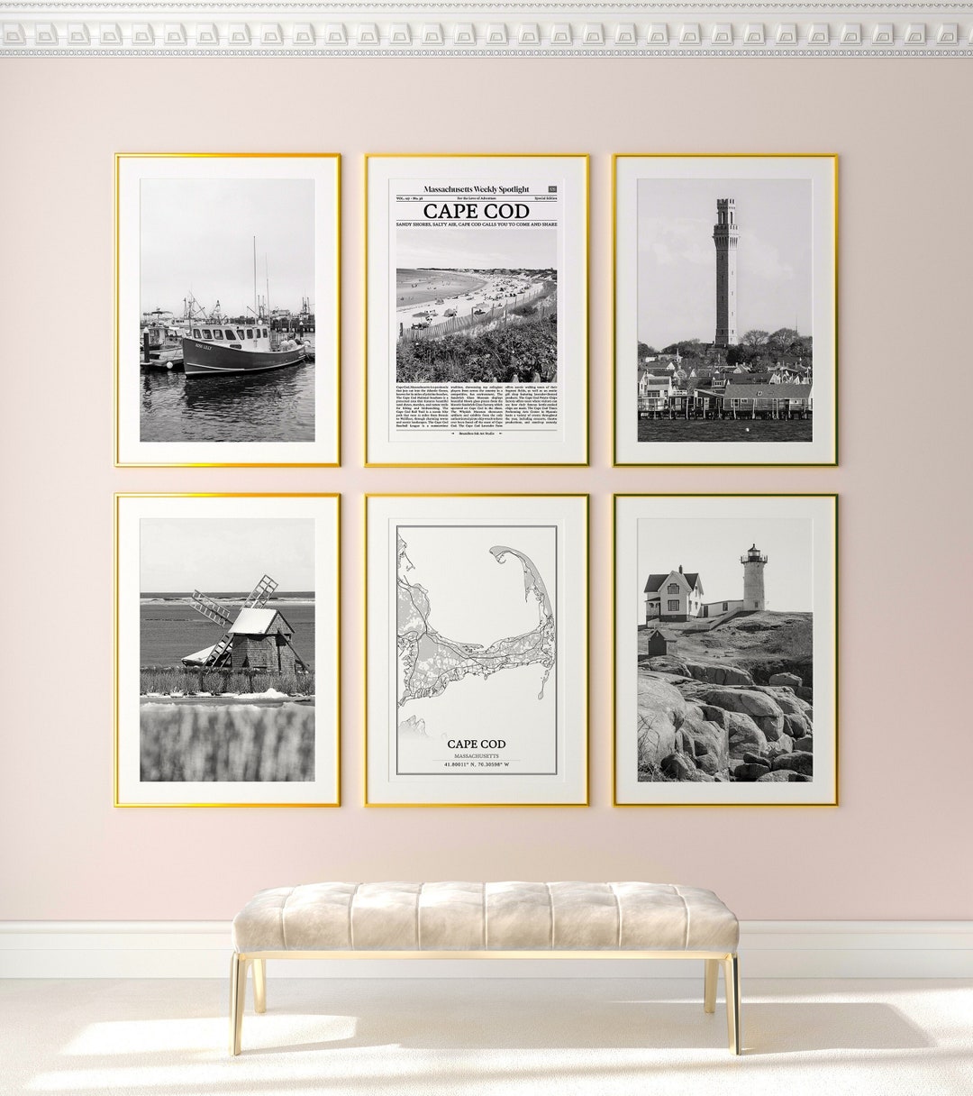 Cape Cod City Prints Set of 6, Cape Cod Black and White Prints, Cape ...