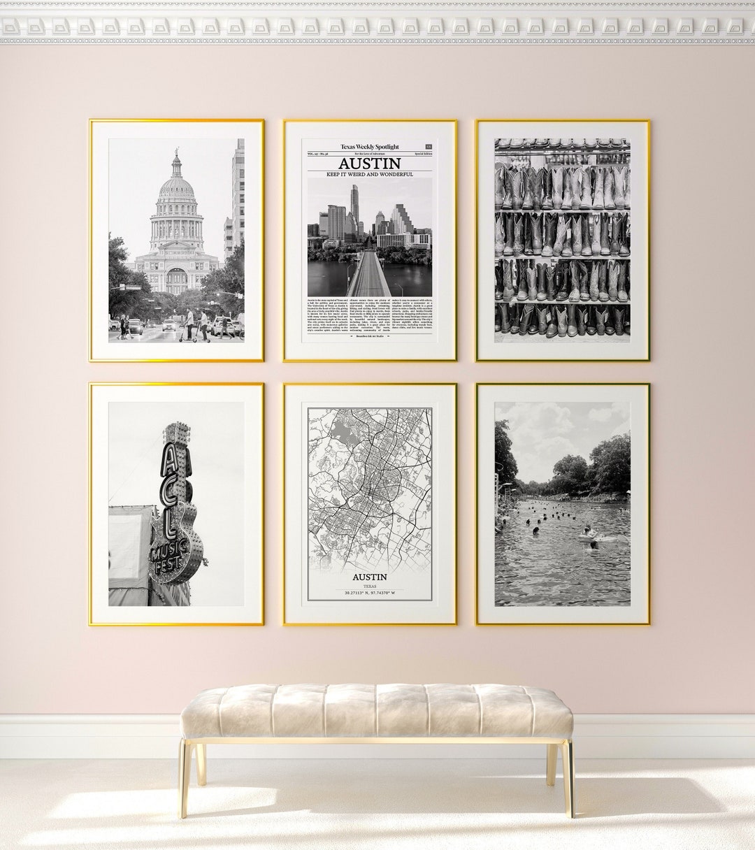 Austin City Prints Set of 6, Austin Black and White Prints, Austin ...