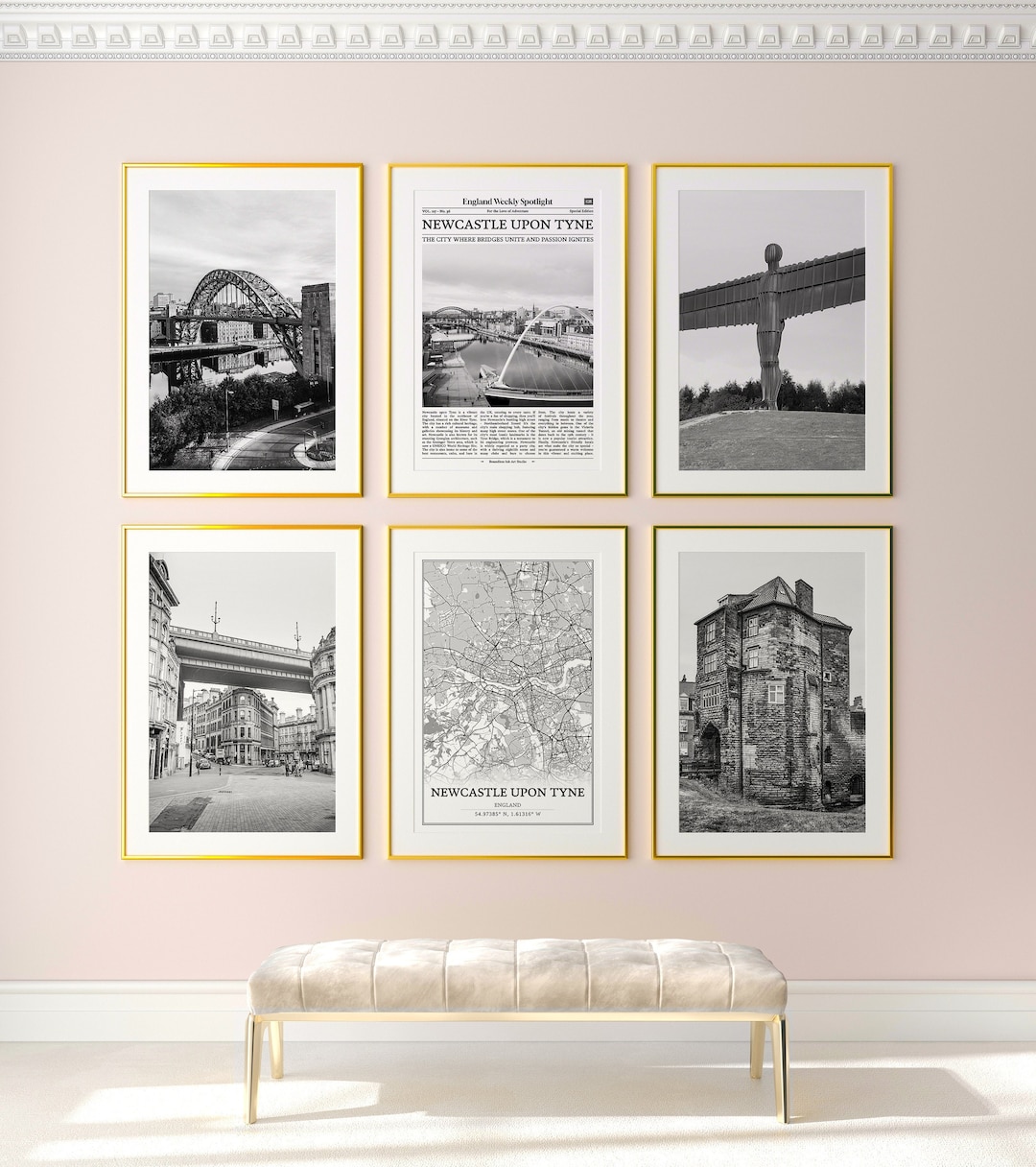 Newcastle Upon Tyne City Prints Set of 6, Newcastle Upon Tyne Black and ...