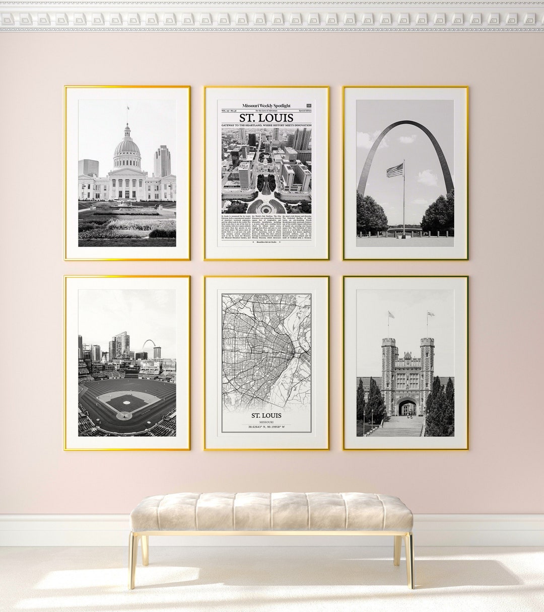 St. Louis City Prints Set of 6, St. Louis Black and White Prints, St ...