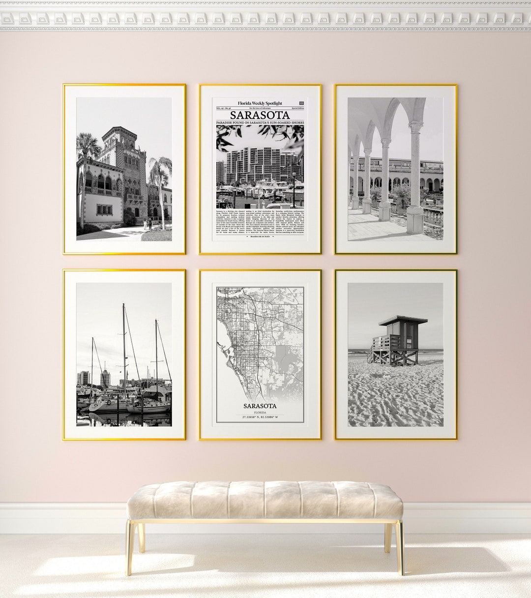 Sarasota City Prints Set of 6, Sarasota Black and White Prints ...