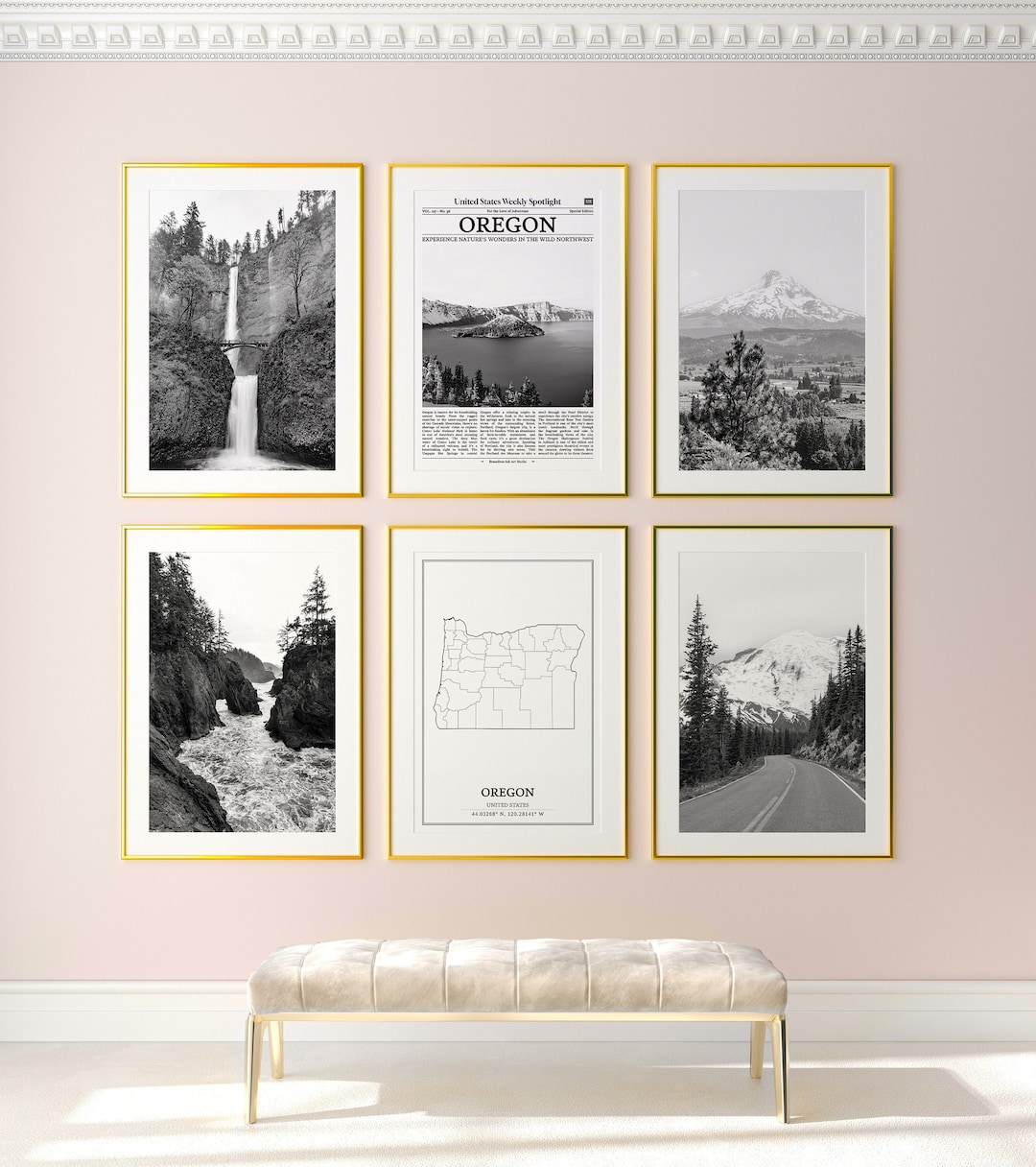 Oregon State Prints Set of 6, Oregon Black and White Prints, Oregon ...