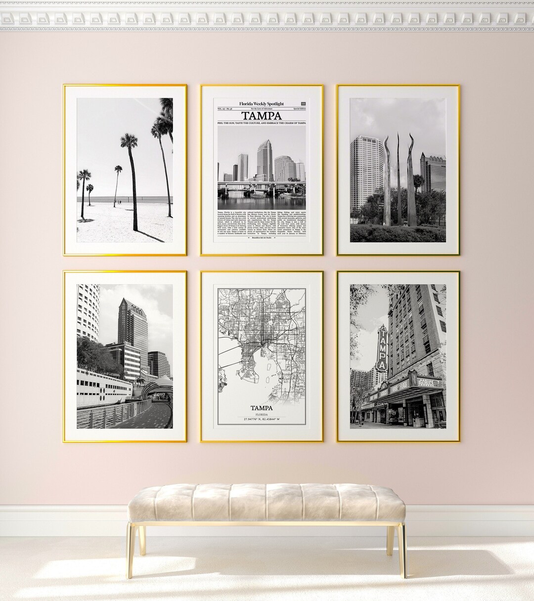 Tampa City Prints Set of 6, Tampa Black and White Prints, Tampa Photo ...