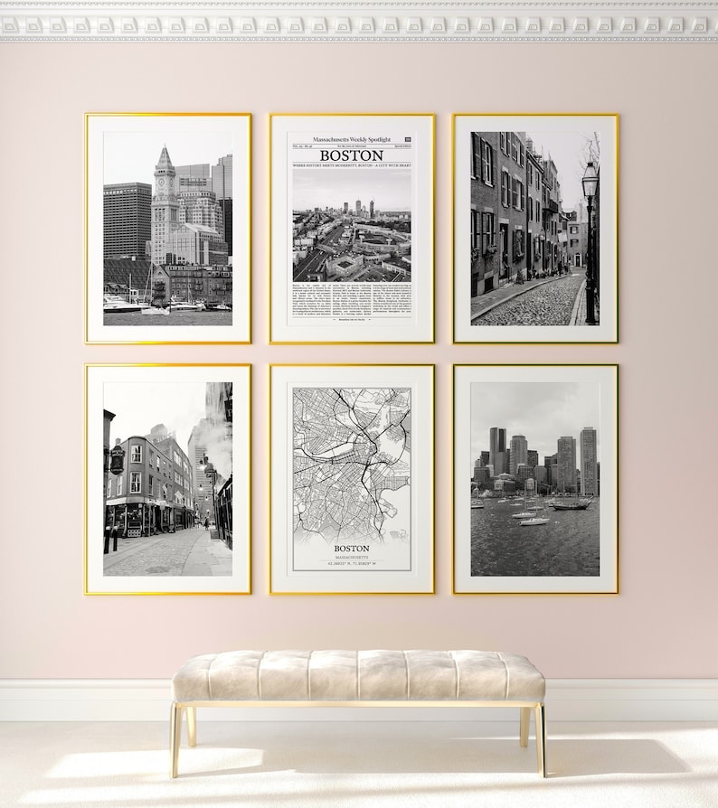 Boston City Prints Set of 6, Boston Black and White Prints, Boston ...