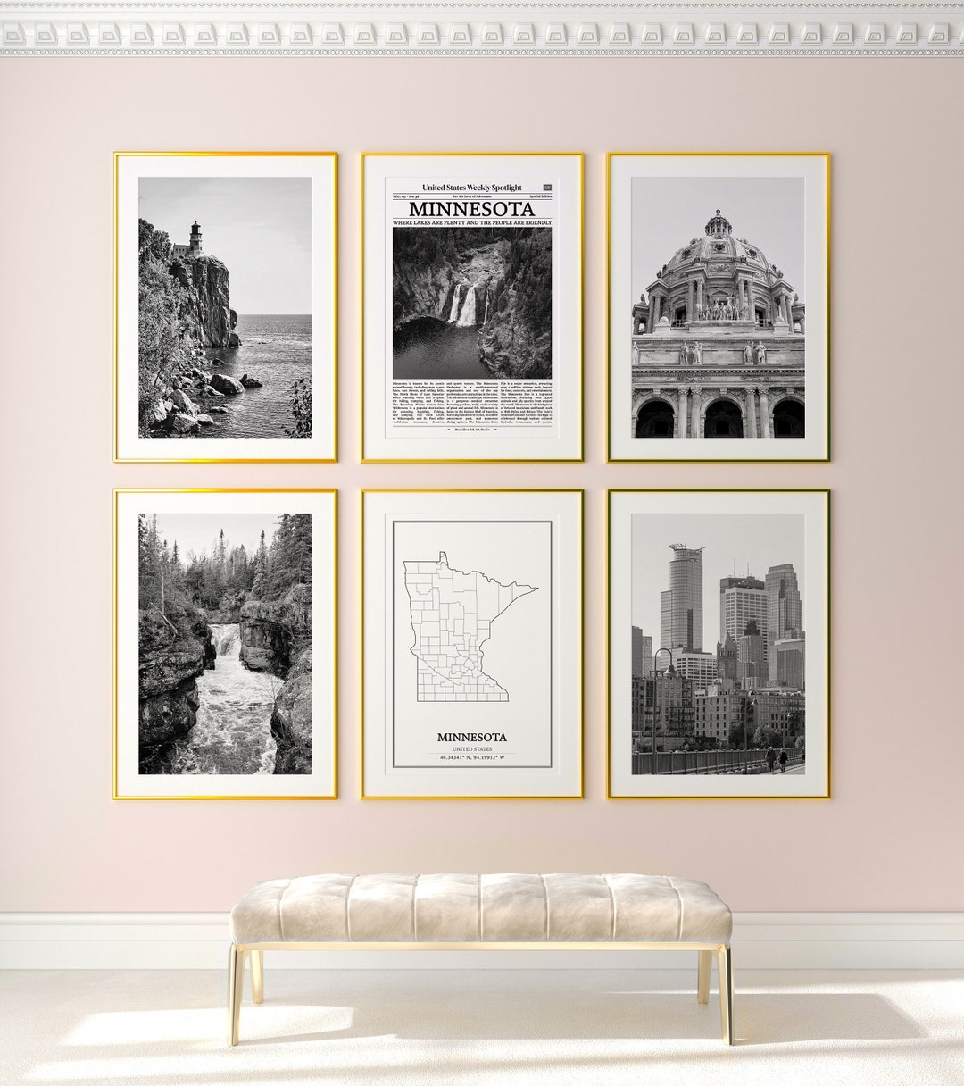 Minnesota State Prints Set of 6, Minnesota Black and White Prints ...