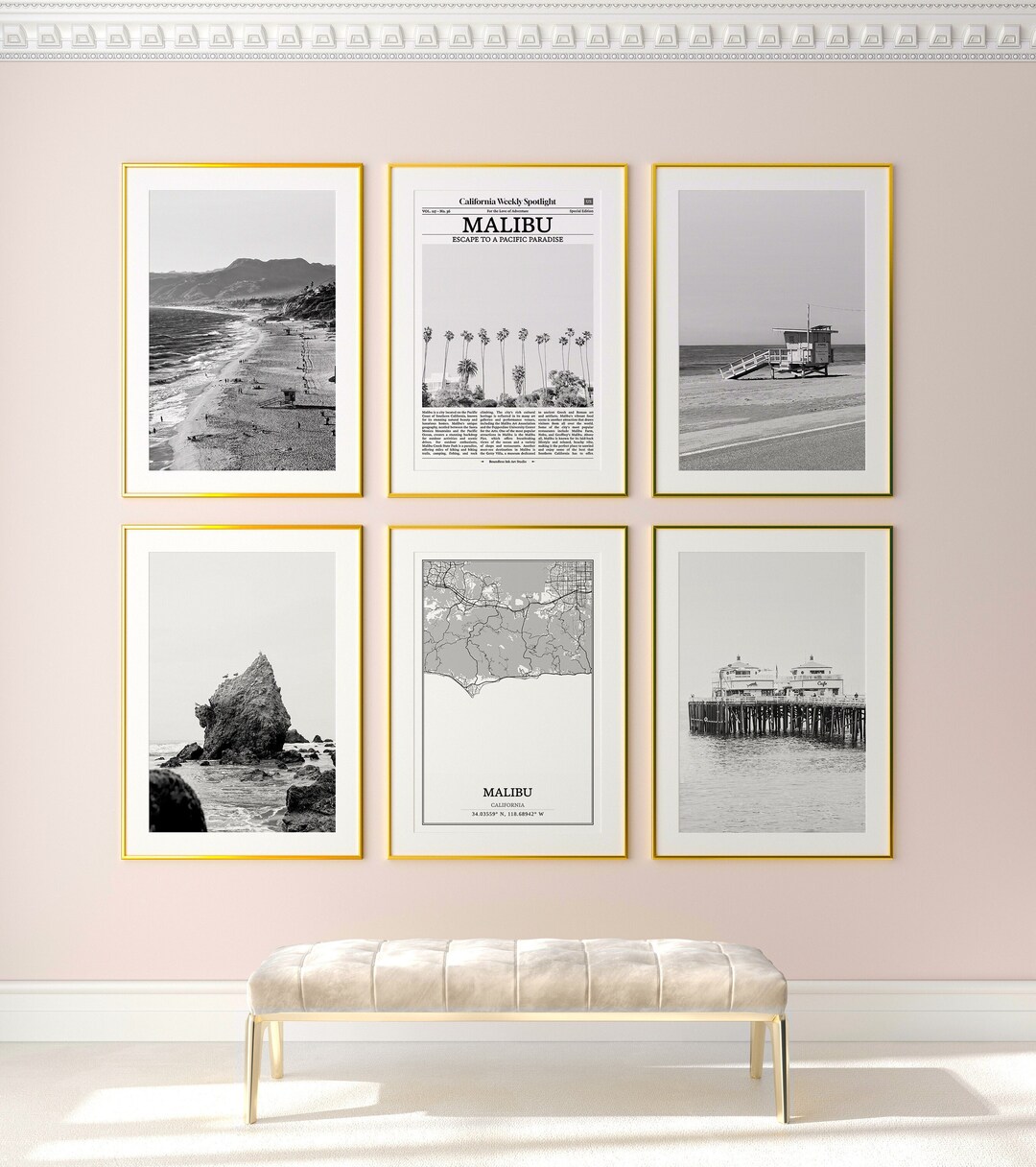 Malibu City Prints Set of 6, Malibu Black and White Prints, Malibu ...