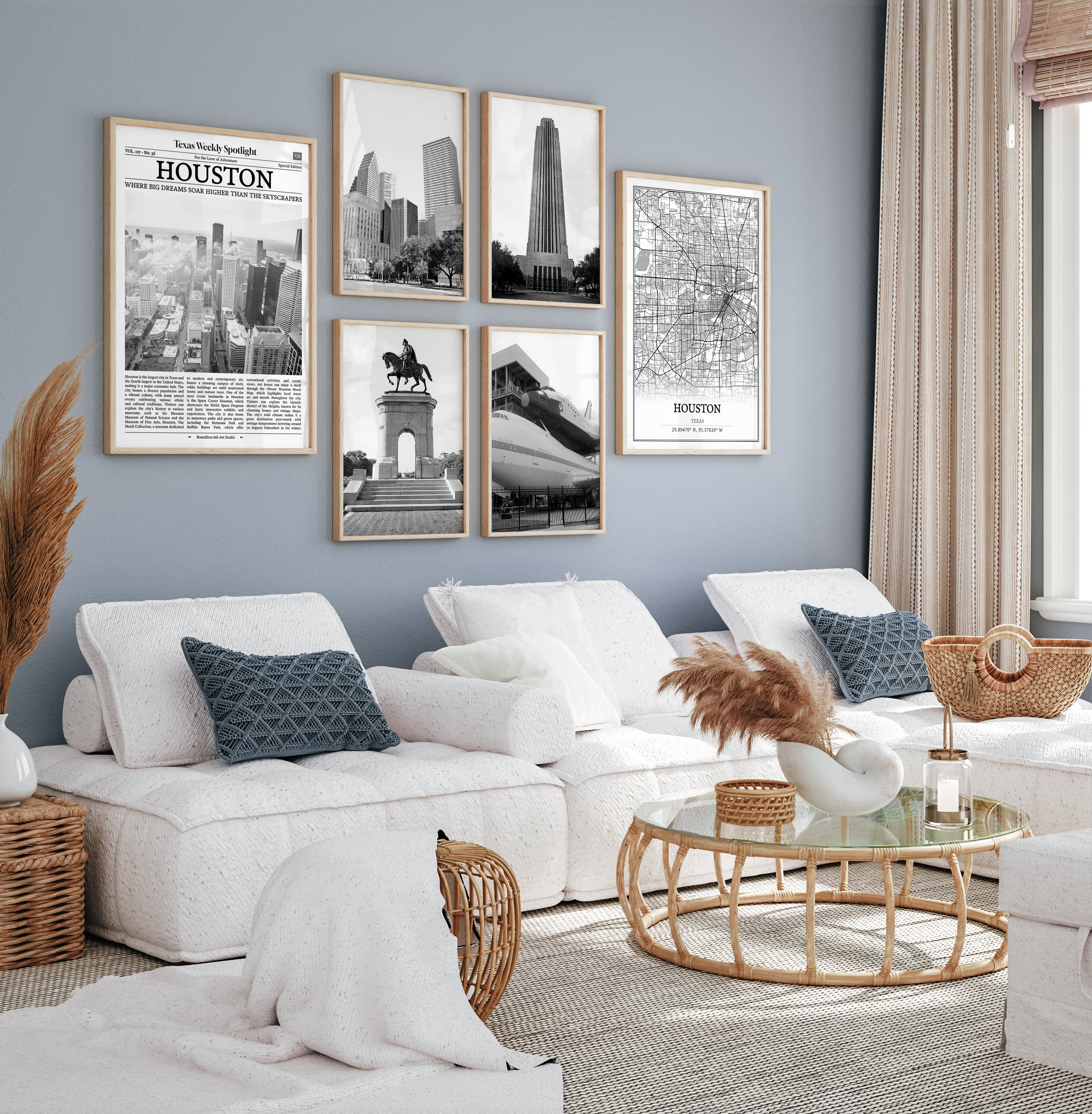 Houston City Prints Set of 6 Houston Black and White Prints - Etsy